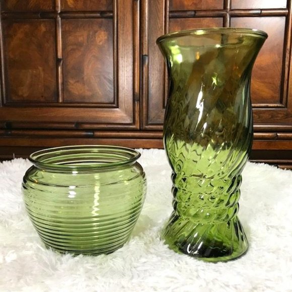 Accents | Vintage Set Of 2 Deep Jade Glass Vases | Poshmark